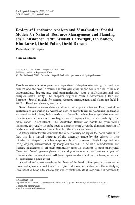 Pdf Review Of Landscape Analysis And Visualisation Spatial Models For Natural Resource