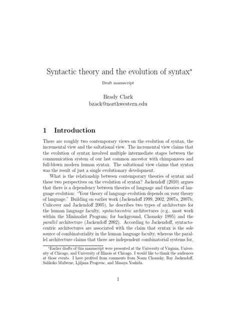 Syntactic Theory and The Evolution of Syntax: Draft Manuscript | PDF | Syntax | Phrase