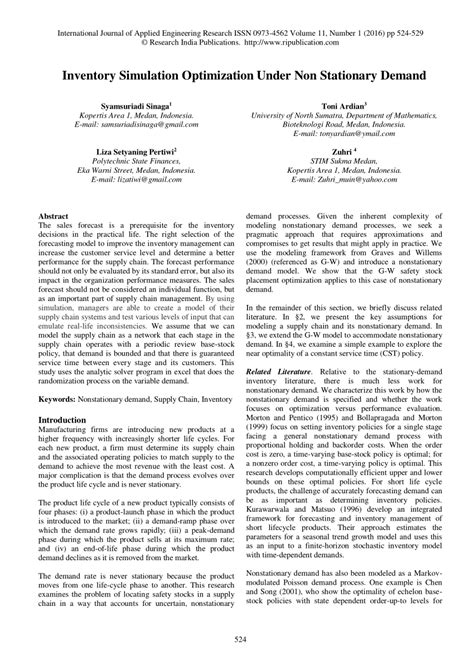 Pdf Inventory Simulation Optimization Under Non Stationary Demand