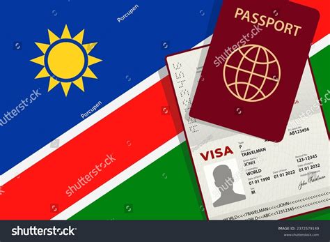 Visa Namibia Passport Namibian Flag Background Stock Vector Royalty