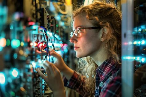 Premium Photo Quantum Computing Engineer Calibrating Qubits In A Sophisticated Laboratory