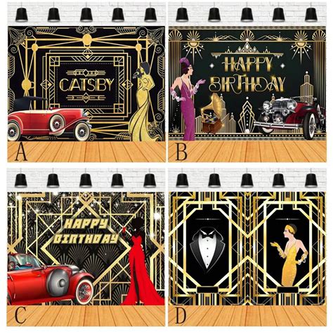 Upper 1920s Great Gatsby Prom Happy Birthday Background Fabric Gold