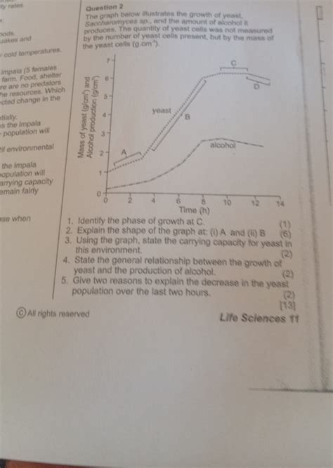 Question 2 The Graph Below Illustrates The Growth Of Yeast Saccharomyce