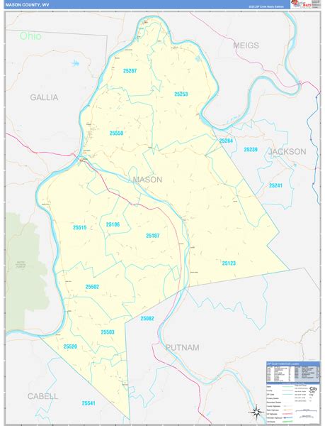 Mason County Wv Zip Code Wall Map Basic Style By Marketmaps Mapsales