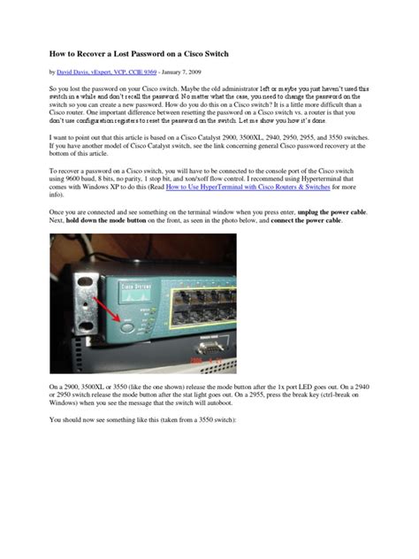 How To Recover A Lost Password On A Cisco Switch Pdf Password