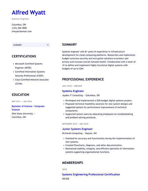 Systems Engineer Resume Sample And Tips From Hr Pros