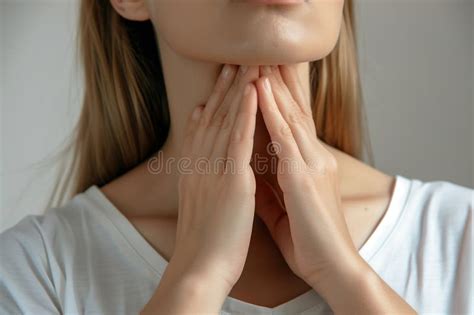 Female Checking Thyroid Gland Neck By Herself Stock Illustration Illustration Of Holding