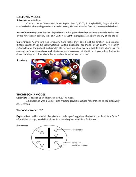 Dalton And Thomson Atomic Models