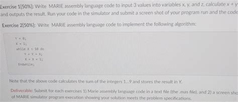 solved exercise 1 50 write marie assembly language code