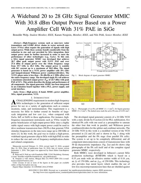 Pdf A Wideband 20 To 28 Ghz Signal Generator Mmic With 308 Dbm