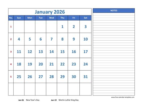 Free Printable Calendar 2026 With Lines