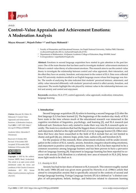 Pdf Control Value Appraisals And Achievement Emotions A Moderation Analysis