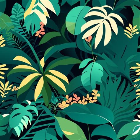 Premium Vector Abstract Tropical Seamless Pattern With Green Flowers