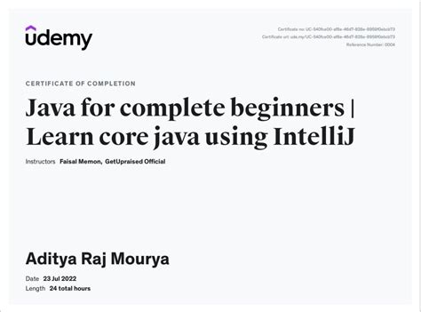 Aditya Raj Mourya On Linkedin Udemy Udemycourse Java Certificate