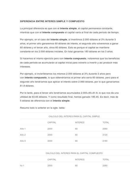 Diferencia Entre Interes Simple Y Compuesto Pdf Interés Economias