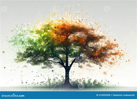 Drawing Of A Tree In The Form Of Pixels And Cubes Generative Ai Stock Illustration