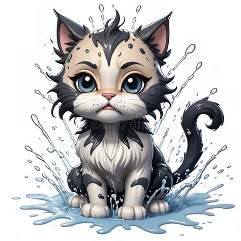 Cute Wet Kitten Sitting In A Puddle Stock Illustration Illustration