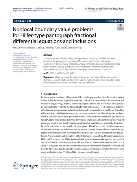 Pdf Nonlocal Boundary Value Problems For Hilfer Type Pantograph Fractional Differential
