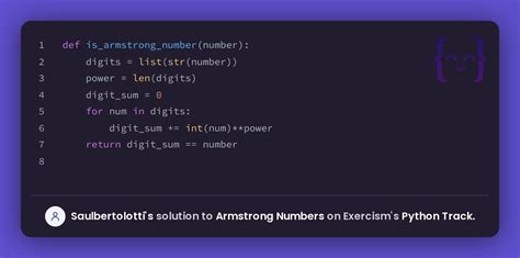 Saulbertolottis Solution For Armstrong Numbers In Python On Exercism