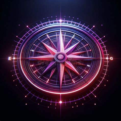 The Compass Symbol With Neon Lights On Black Background With Star Stock Illustration