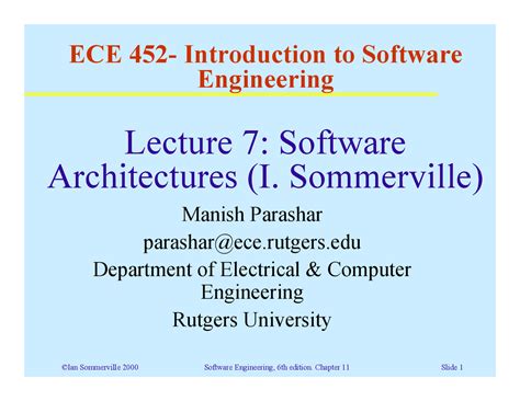 Software Architectures Introduction To Software Engineering Lecture 07