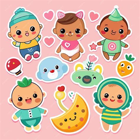 Sticker Para Paquetes De Bebés Muy Bonitos Vector Premium