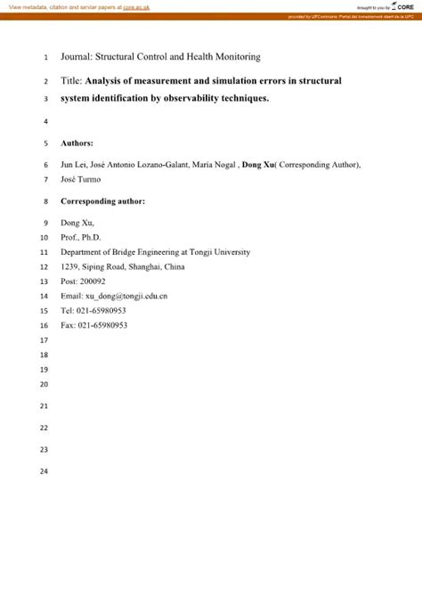 Analysis Of Measurement And Simulation Errors In Structural System