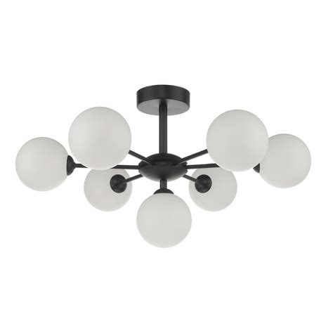 Dar Cohen Matt Black Semi Flush 7 Light Complete With Opal Glasses Wt