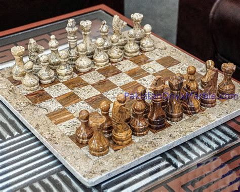 Onyx Marble Chess Game Boards Set Brown Onyx Fossil Marble