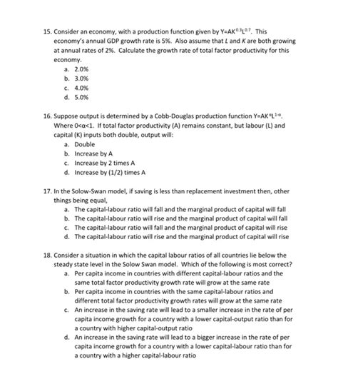 Solved 15 Consider An Economy With A Production Function