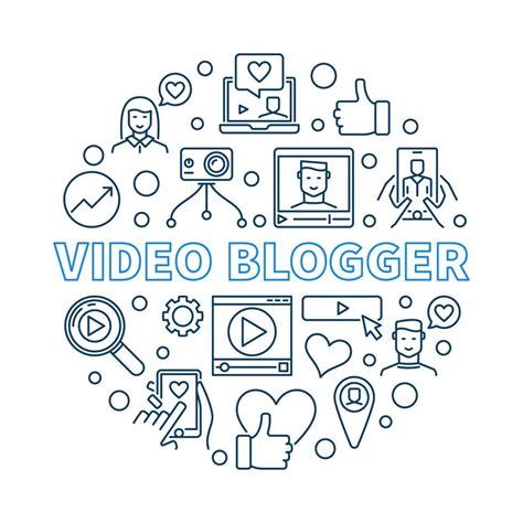 Video Blogger Vector Round Concept Linear Illustration 14761859 Vector
