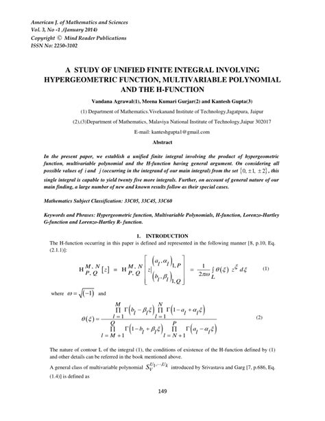 Pdf A Study Of Unified Finite Integral Involving Hypergeometric