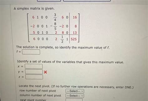 Solved A Simplex Matrix Is Given