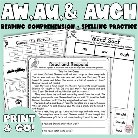 Spelling Aw Sound Aw Au And Augh And Reading Comprehension Worksheets