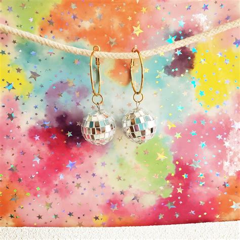 Disco Ball Gold Hoop Earrings Etsy