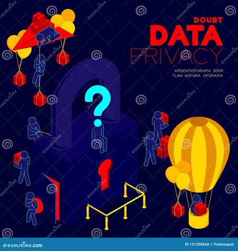 Doubt Data Privacy Problem Concept Man Pictogram Question Mark Head Sitting Isometric Cloud