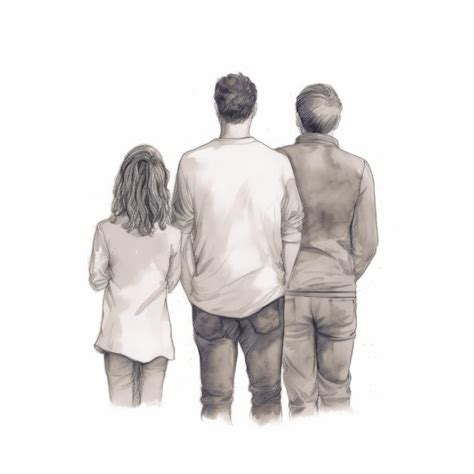 Dibujo De Tinta Realista De Trío De Hombres Y Mujeres Ilustración