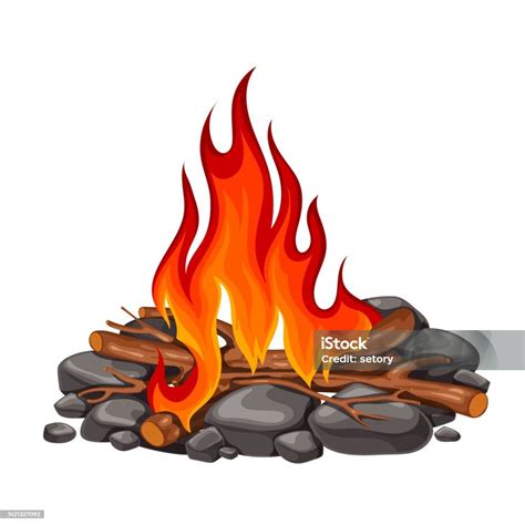 Api Unggun Dengan Arang Dan Kayu Bakar Ilustrasi Stok Unduh Gambar Sekarang Api Fenomena