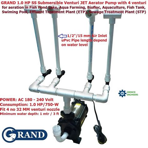 Grand 10 Hp Ss Venturi Submersible Jet Aerator Pump With 4 Nozzle For