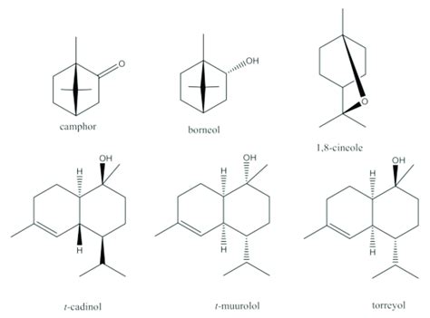 The Chemical Structures Of Camphor Borneol 18 Cineole T Cadinol