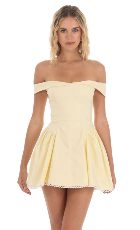 Off Shoulder Fit And Flare Dress In Yellow Yellow Dress Graduation