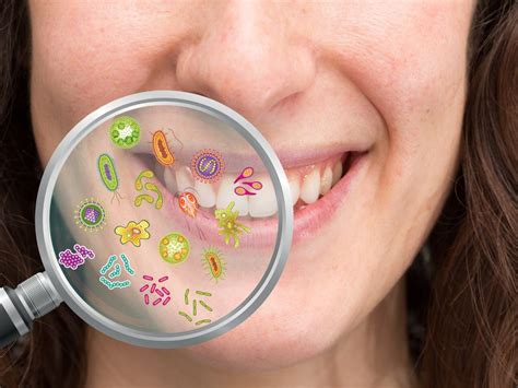 Magnifying Glass Showing Possible Set Of Bacteria The Oral Cavity