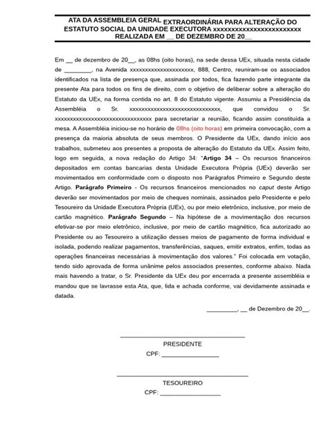 Alteração Do Estatuto Da Uex Pdf Cheque Banco Tesouro