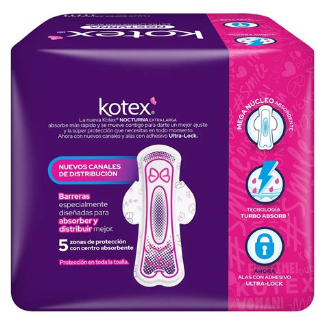 Toallas Femeninas Kotex Nocturna Extra Larga Con Alas 10 Piezas Delsol