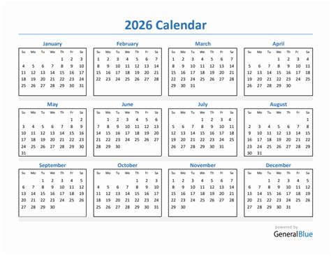 2026 Yearly Calendar With Notes