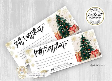 Editable Christmas Tree T Certificate Template Holiday Etsy