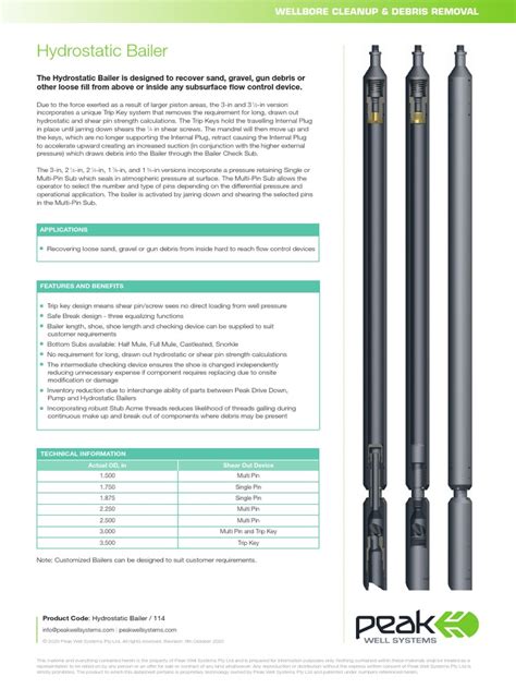114 Hydrostatic Bailer Pws Dsheet Pdf Pressure Electrical Connector