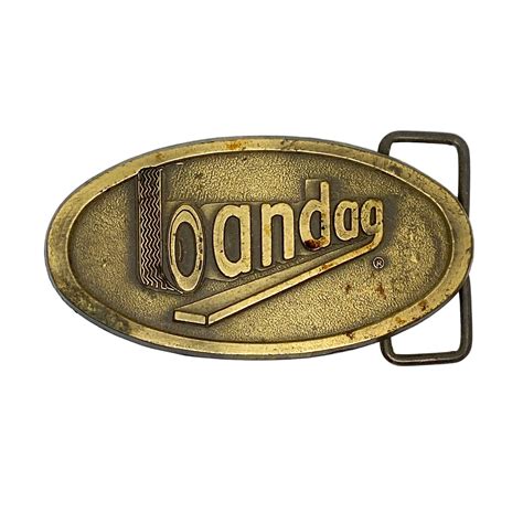 Vintage 90s Bandag Tire Company Brass Logo Belt Buckle Cobblestore