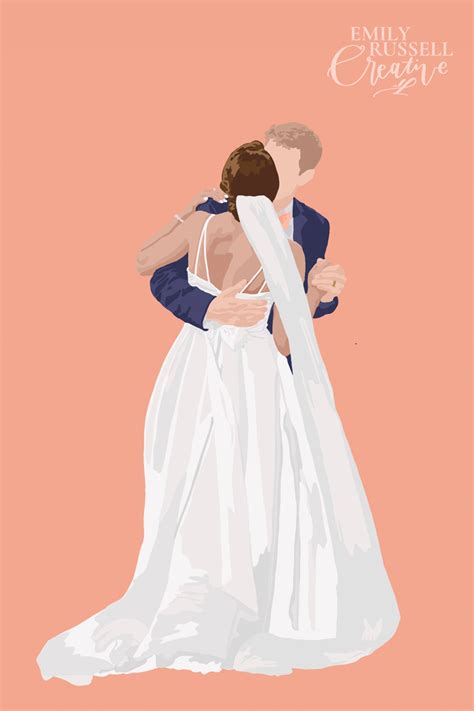 Custom Digital Illustration Of A Bride And Groom In Wedding Dress And