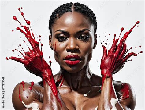 Artistic Close Up Portrait Of Muscular Black Female In Submissive Pose Gen Ai Stock Illustration